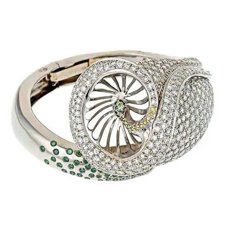 White Green and Yellow Diamond Calla Lily Bangle Bracelet by John ...