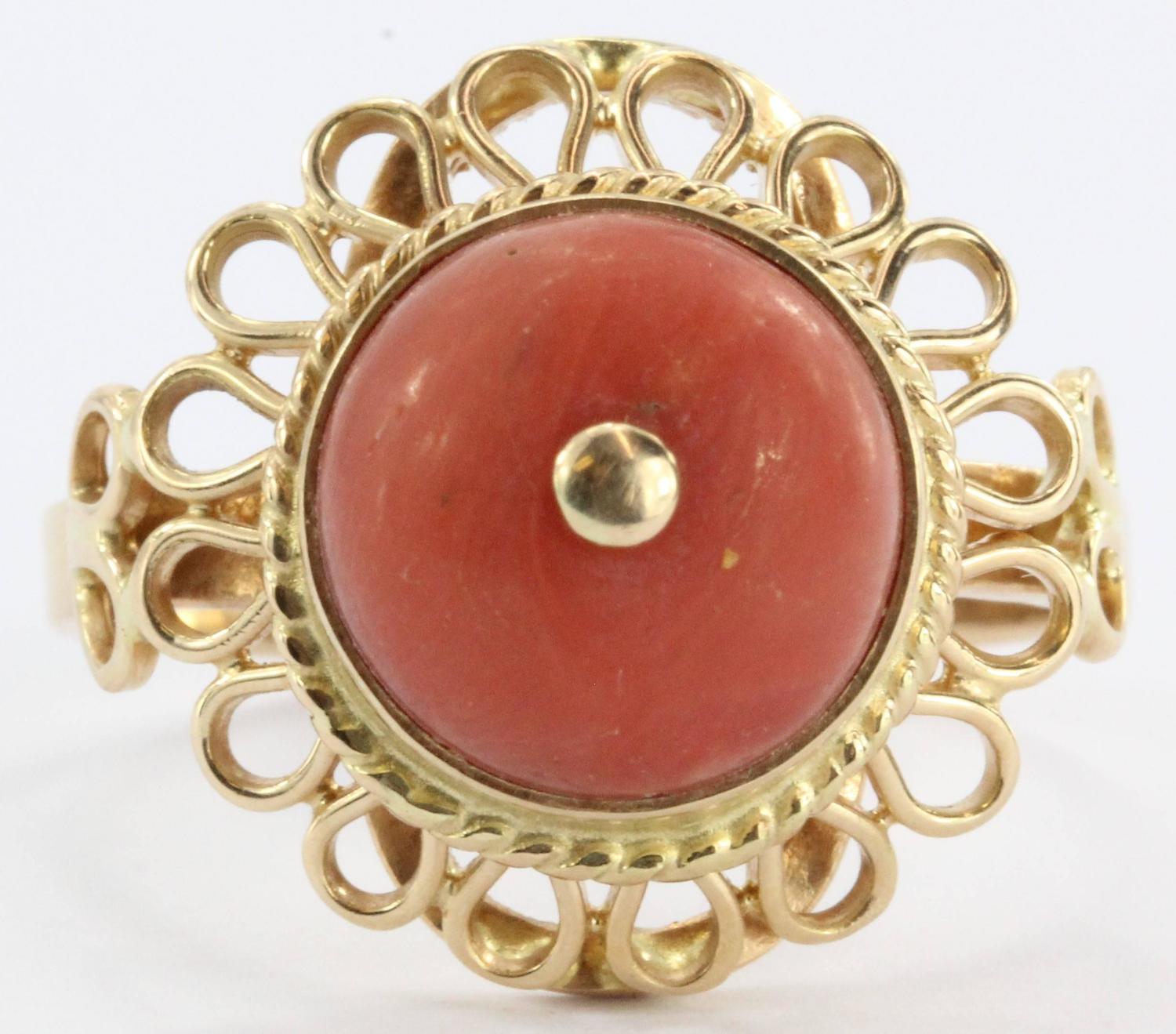 Antique Polish 14K Gold Red Coral Ring 1920 - 1931 Crakow Poland For ...