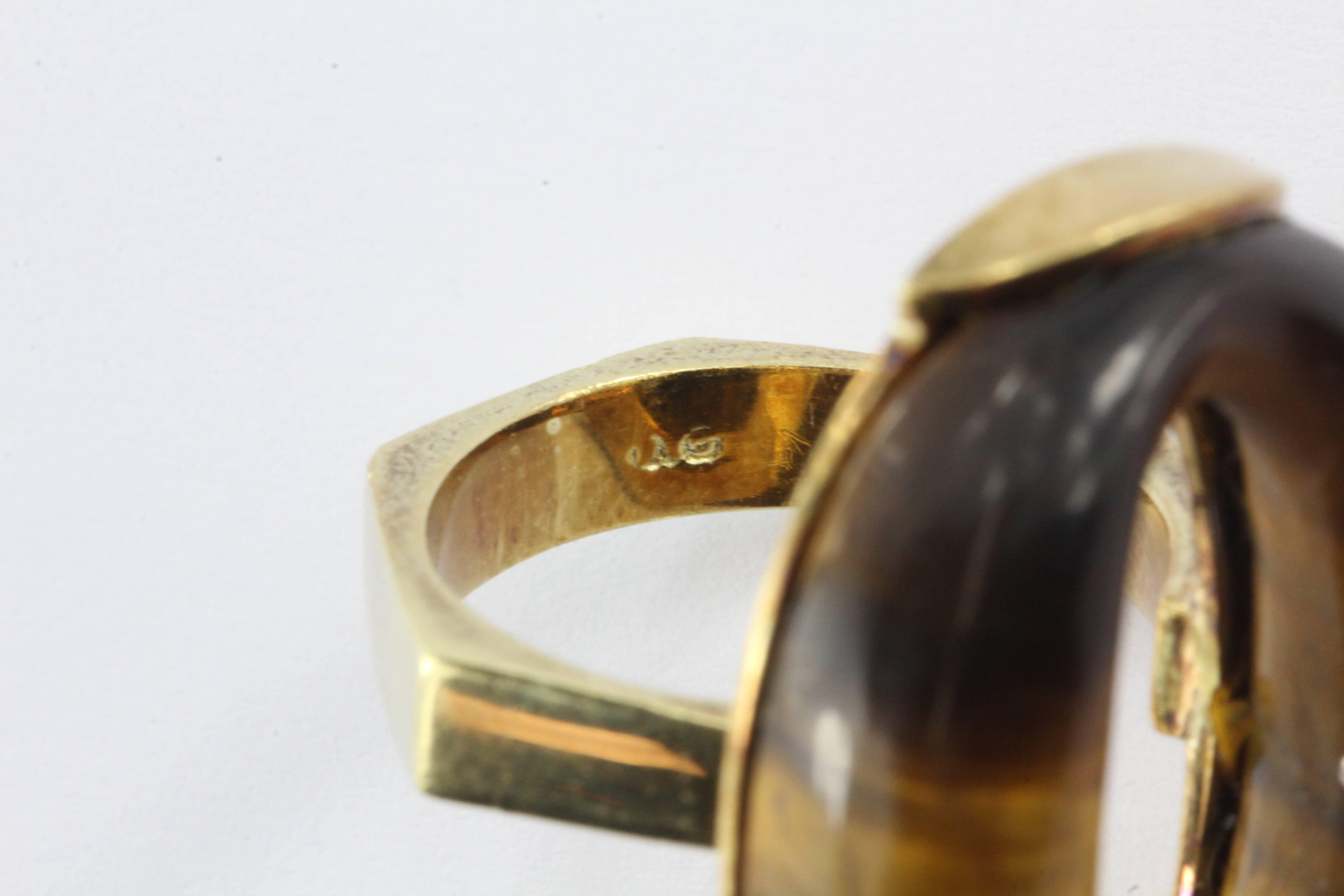 Tiger's Eye Diamond Gold Subtle Snake Ring at 1stDibs