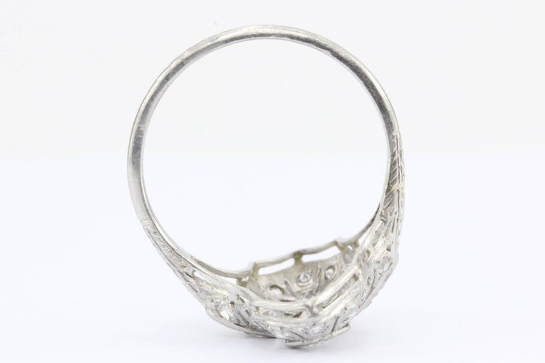 Art Deco Platinum and Diamond Three-Stone Shield Ring at 1stDibs