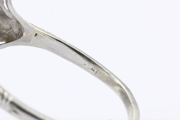 Art Deco Platinum and Diamond Three-Stone Shield Ring at 1stDibs