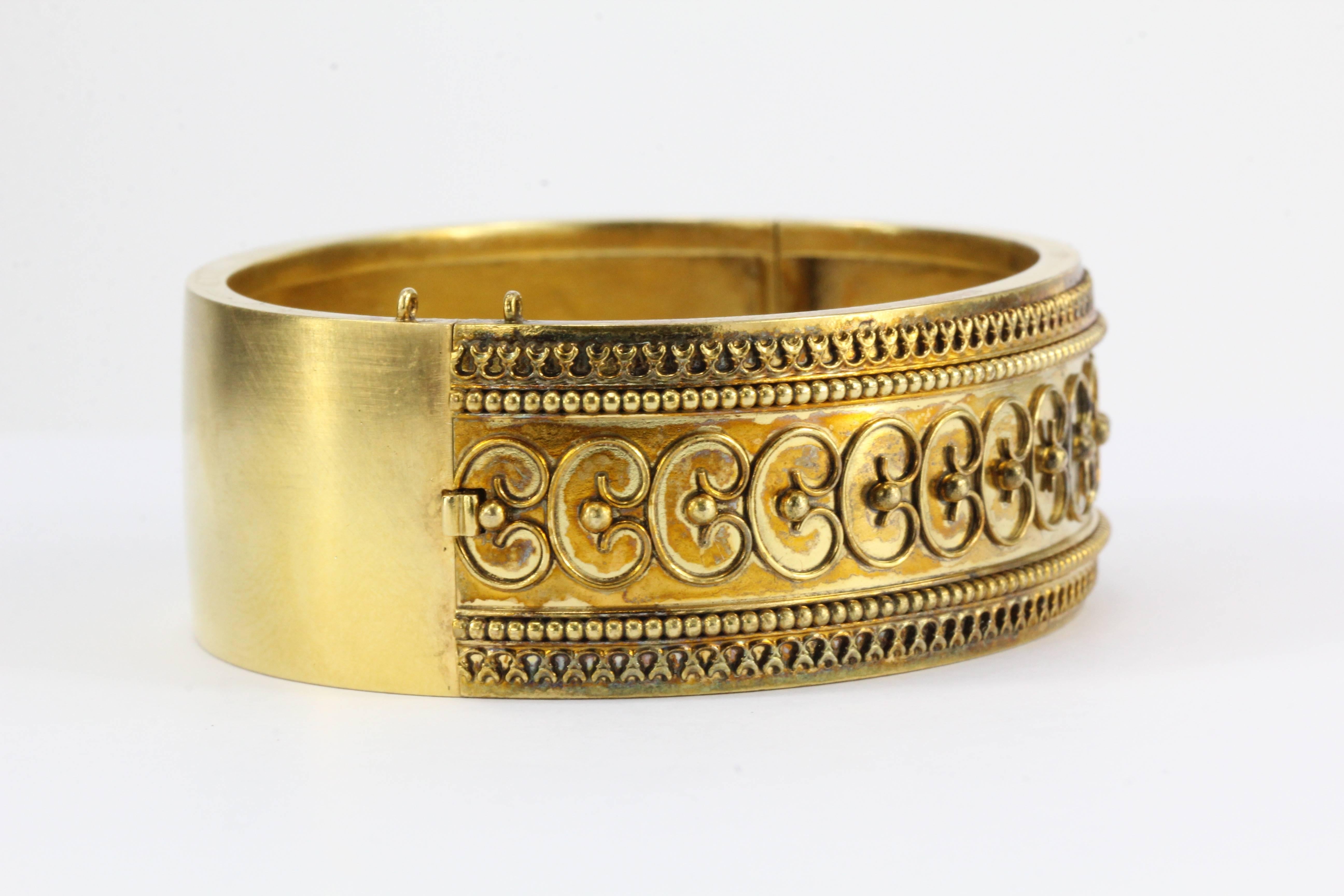 Victorian Etruscan Revival 15K Yellow Gold Bangle, circa 1880s at 1stDibs