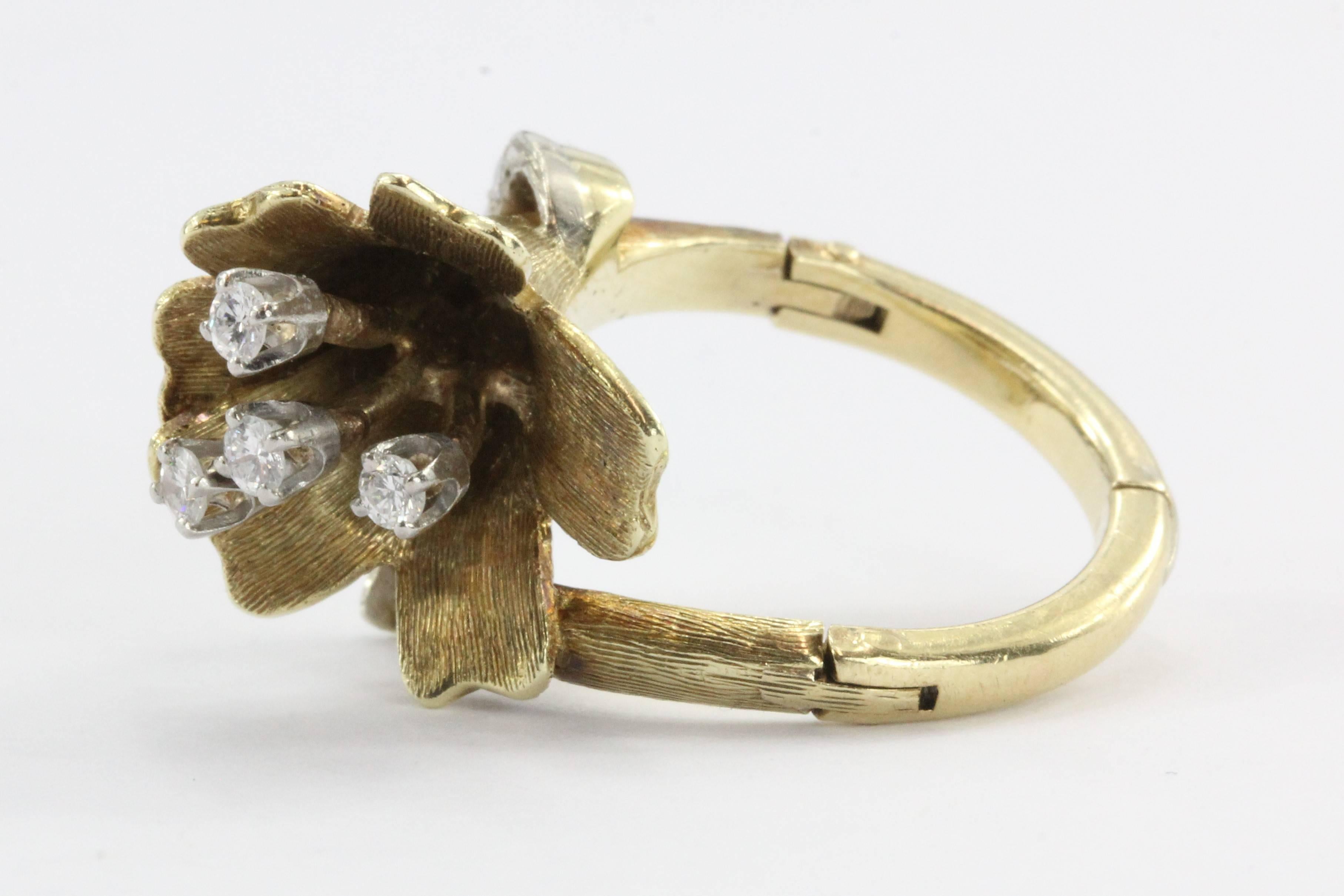 Antique 14K Gold Diamond Blooming Tiger Lily Orchid Floral Ring at ...