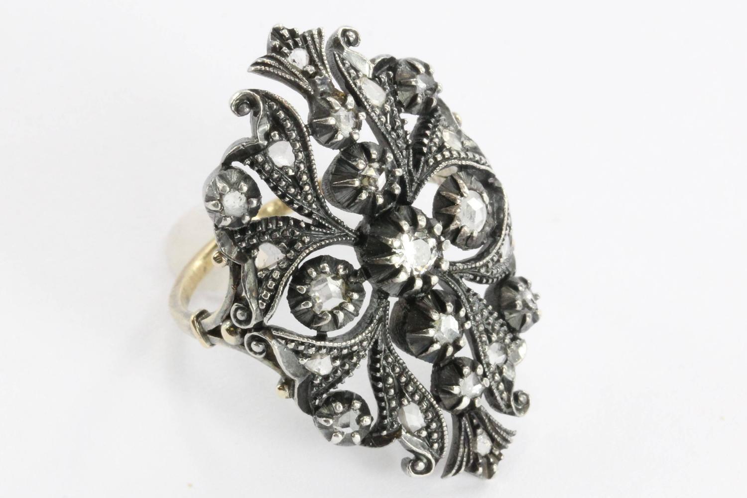 Antique 1800's Portuguese 19K Gold and Rose Cut Diamond Ring Signed 1/2 ...