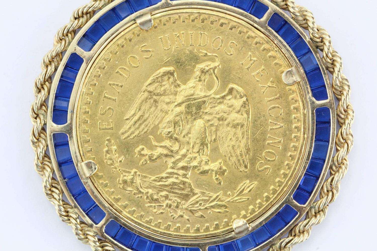 Large 1923 Gold Angel Coin Pendant Set In A Custom Sapphire Gold Bezel ...