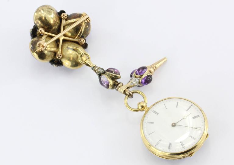 French Gothic Revival Amethyst Rose Cut Diamond Gold Pocket Watch at ...