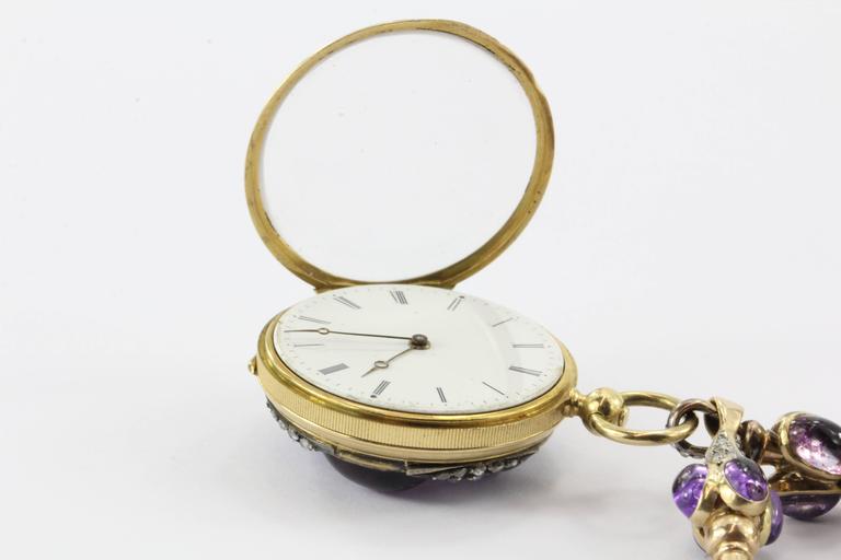 French Gothic Revival Amethyst Rose Cut Diamond Gold Pocket Watch at ...