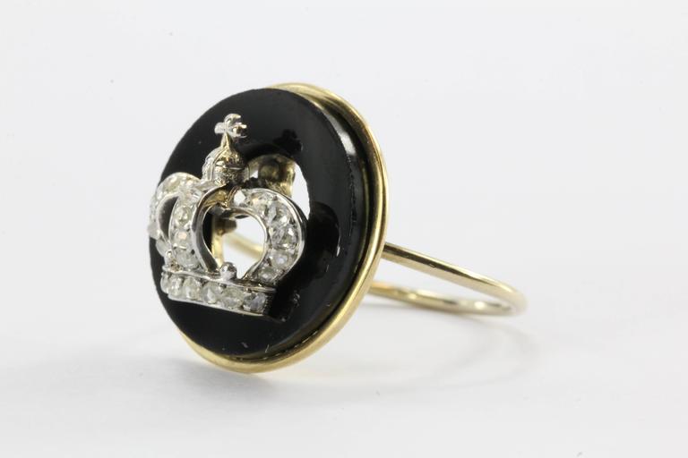 Victorian 18K Rose Cut Diamond and Onyx Royal Crown Signet Conversion ...