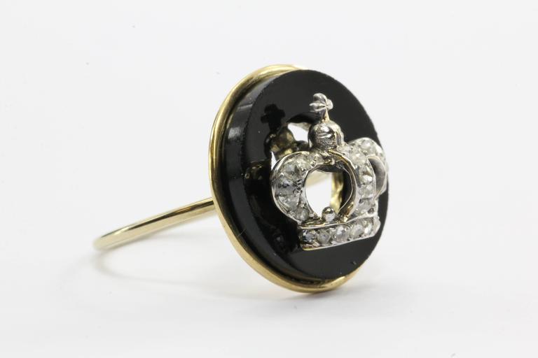 Victorian 18K Rose Cut Diamond and Onyx Royal Crown Signet Conversion ...
