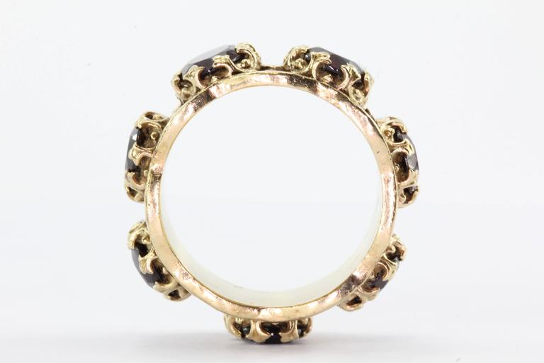 Gothic Revival Chunky 14K Gold Garnet Eternity Band Ring at 1stDibs