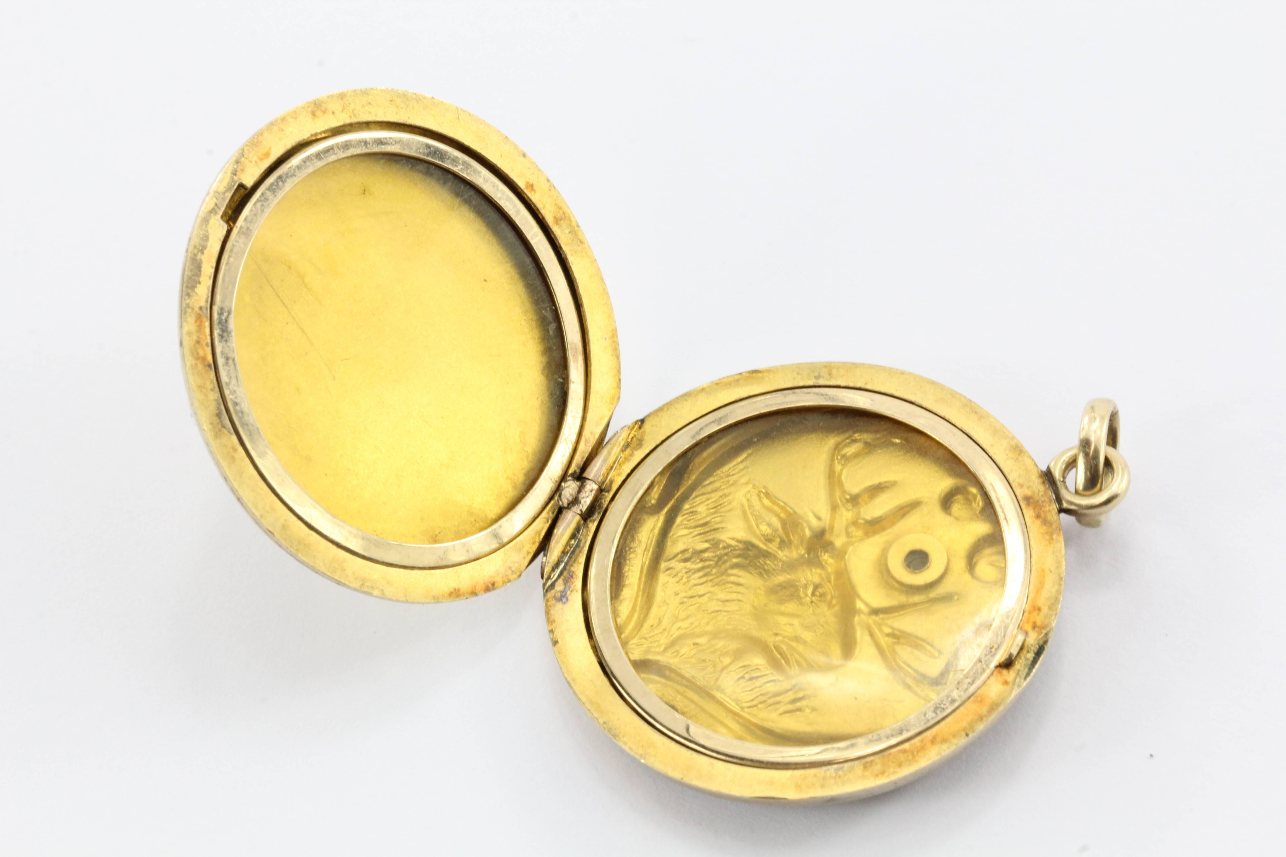Art Nouveau Repousse Diamond Stag Buck Locket at 1stDibs
