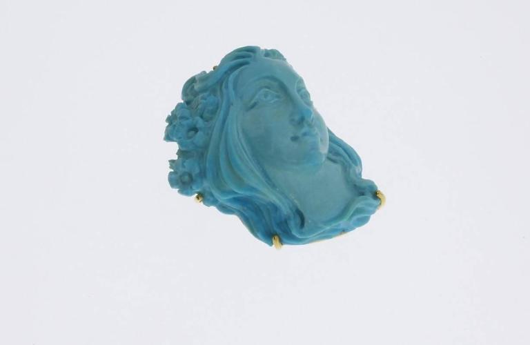 Turquoise Cameo Gold Brooch Pendant at 1stDibs