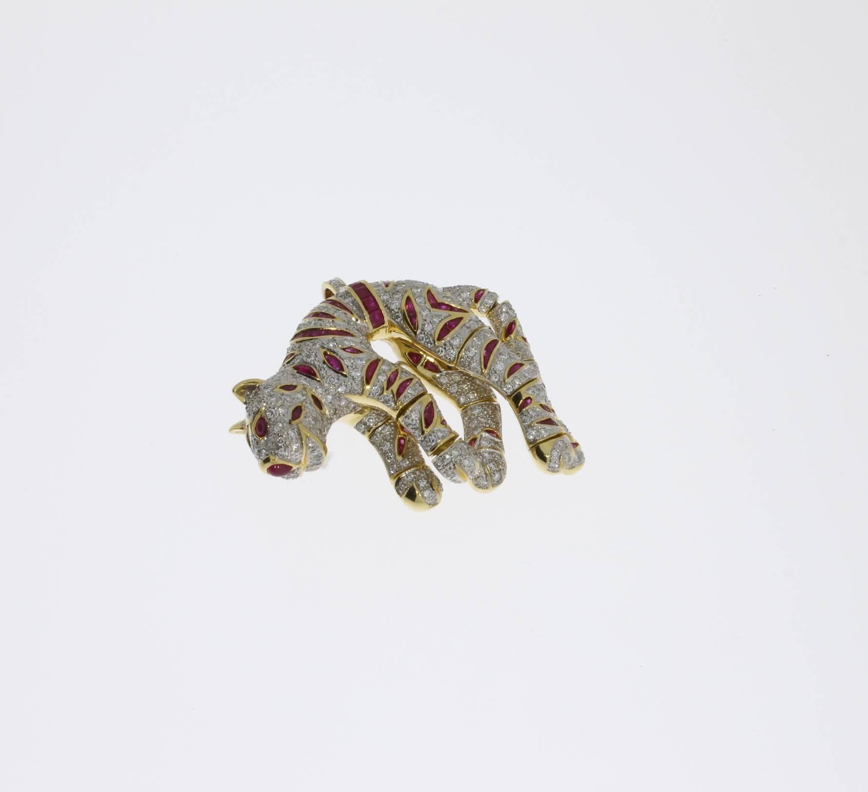 Diamond and Rubies "Panther" Brooch/Pendant at 1stDibs