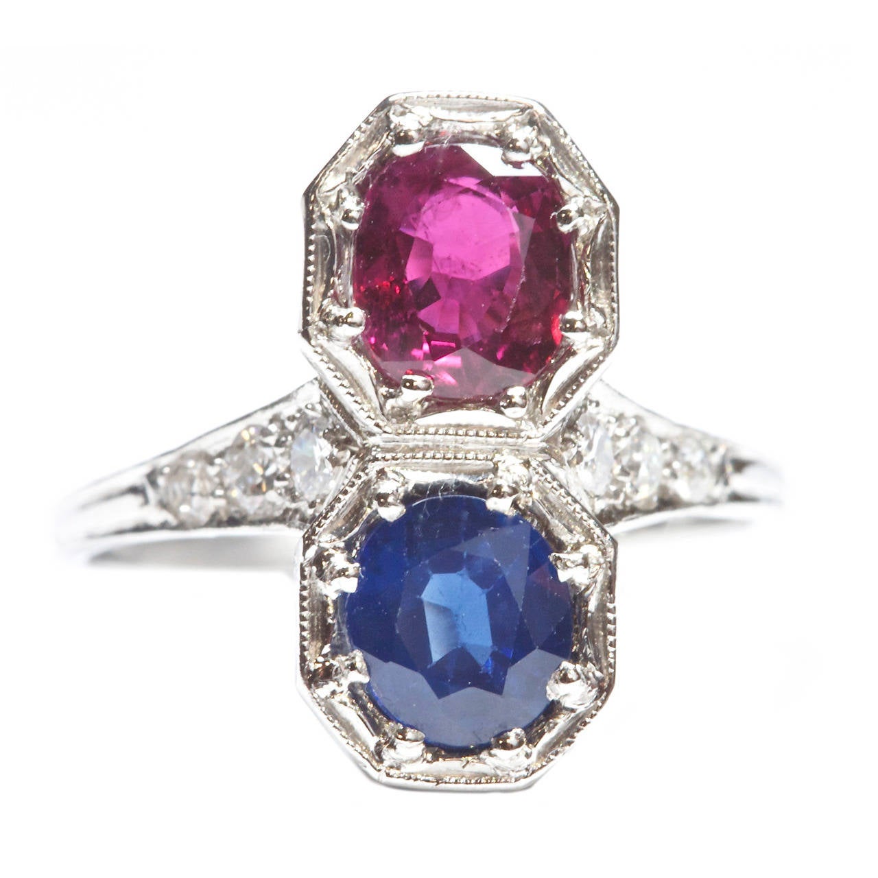 Ruby Sapphire Platinum Two Stone Ring at 1stDibs
