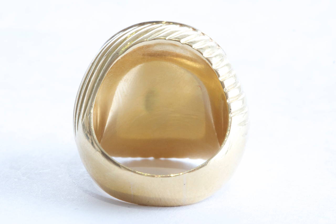 Ox Blood Coral Diamond Gold Ring at 1stDibs