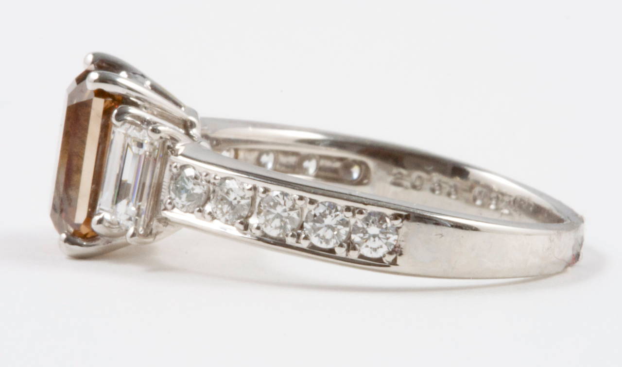 Champagne Colored Diamond Platinum Engagement Ring at 1stDibs