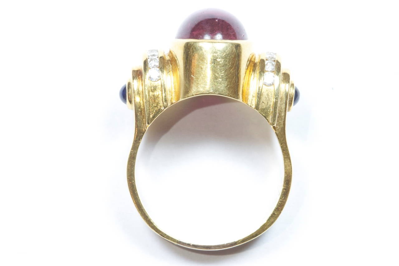 Lagos Tourmaline Sapphire Diamond Gold Ring at 1stDibs