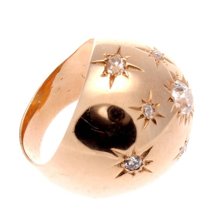 French Retro Diamond Gold Star Dome Ring at 1stDibs | vintage dome ring ...