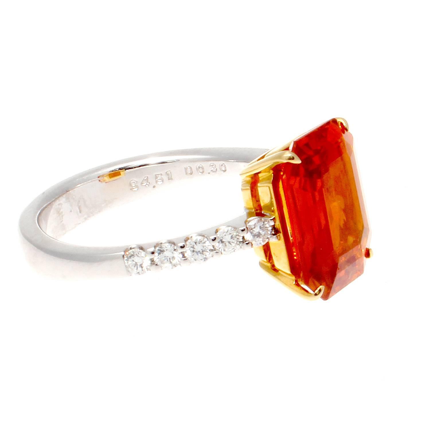 Natural 4.51 Carat Orange Sapphire Diamond Gold Engagement Ring at 1stdibs