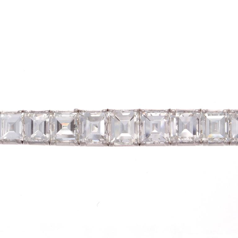 Important Art Deco Step Cut Diamond Platinum Bracelet For Sale at 1stDibs