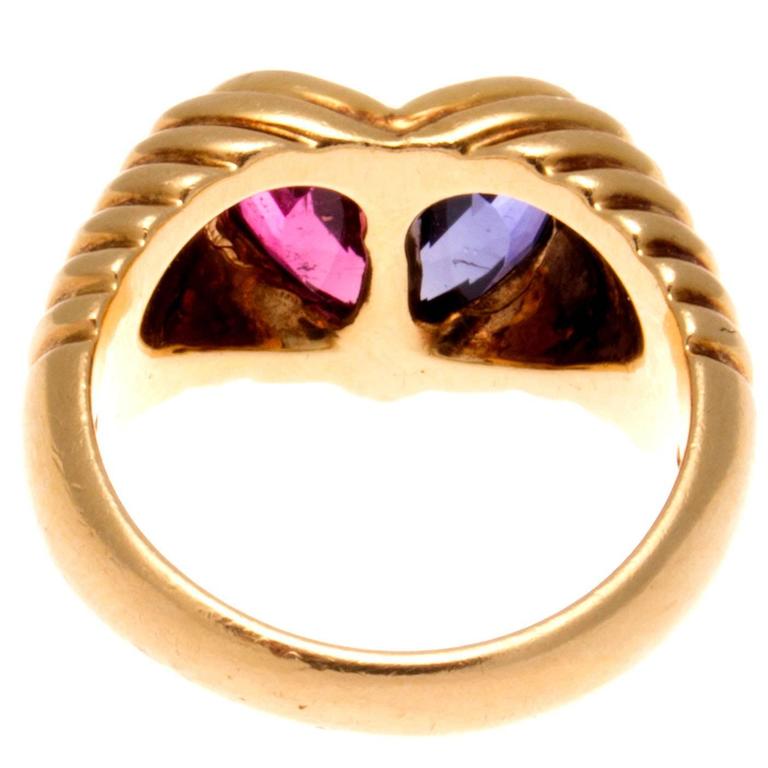 Bulgari Two Stone Heart Gold Ring at 1stDibs