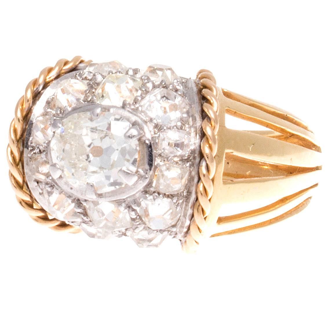 French Retro Diamond Gold Ring at 1stDibs