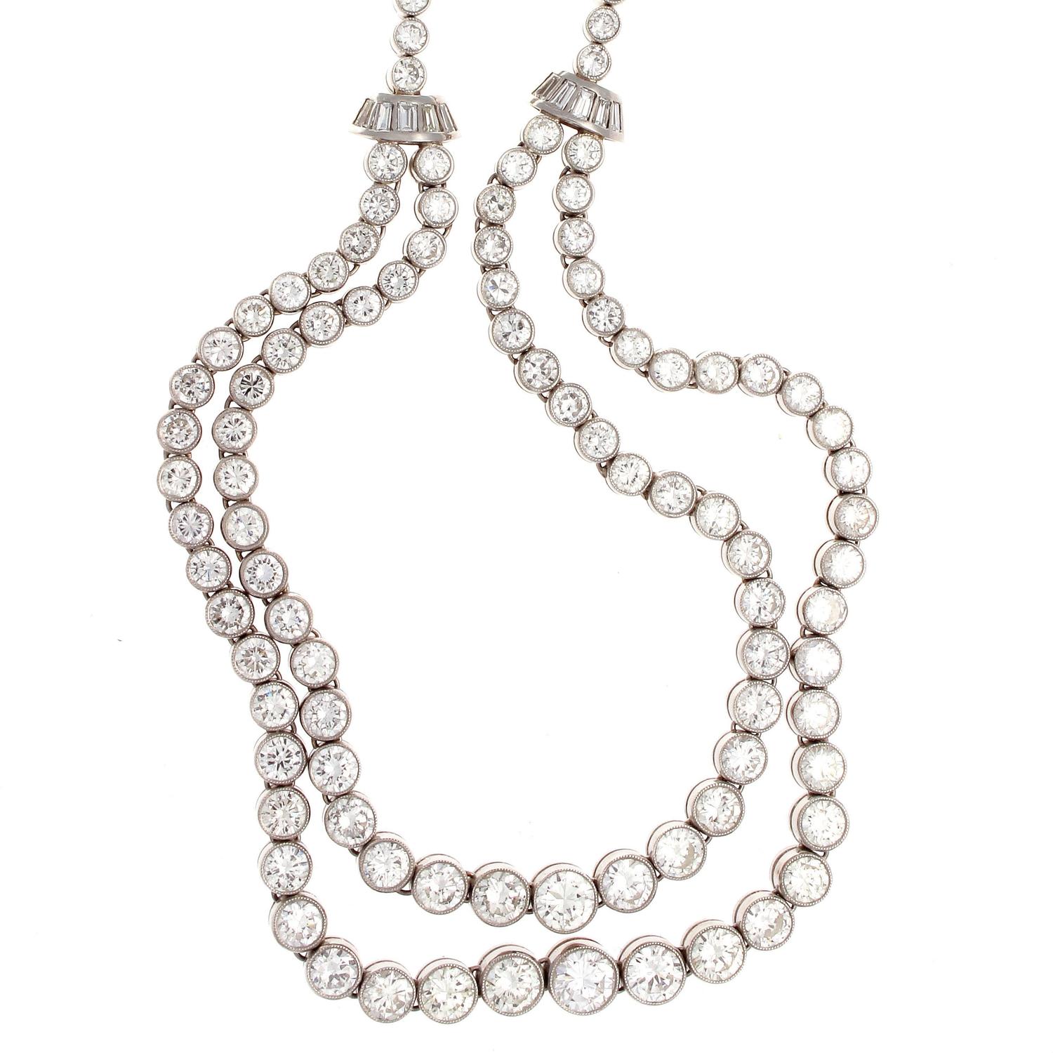 Double Stranded Diamond Platinum Necklace For Sale at 1stdibs