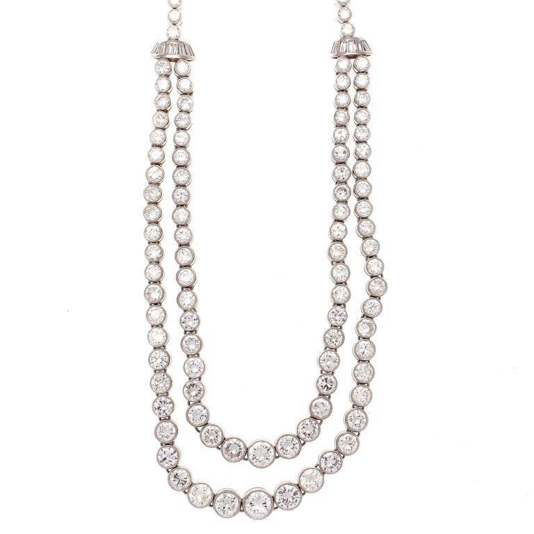 Double Stranded Diamond Platinum Necklace at 1stDibs