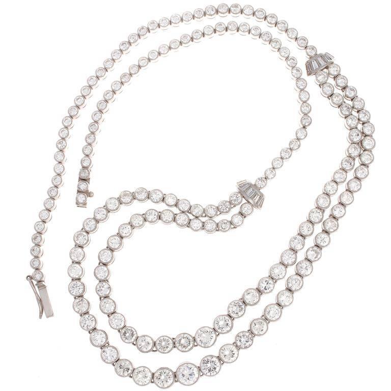 Double Stranded Diamond Platinum Necklace at 1stDibs