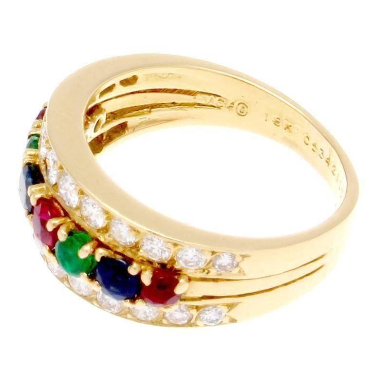Van Cleef and Arpels Multicolored Gemstone Diamond Gold Ring at 1stDibs