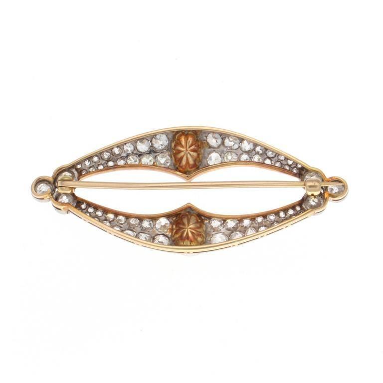 GIA Natural Pearl Platinum Gold Brooch at 1stDibs