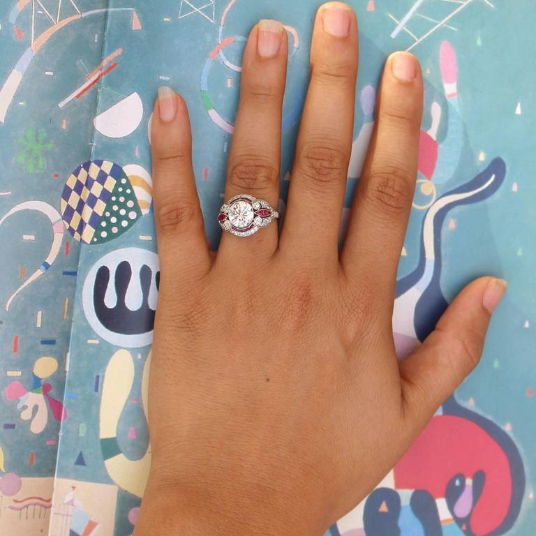 Striking 1.81 Carat Diamond Ruby Platinum Engagement Ring at 1stDibs