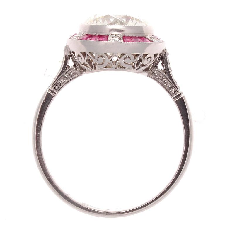 Old European Cut 2.81 Carat Diamond Ruby Platinum Engagement Ring at ...