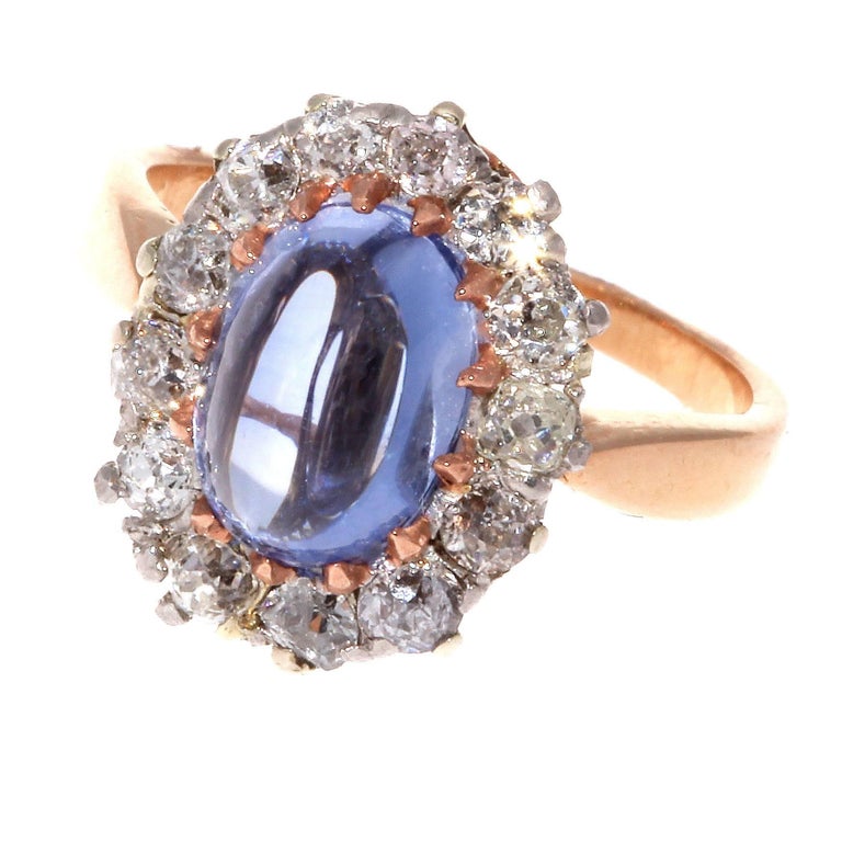 Vintage Cabochon Sapphire Diamond Gold Ring at 1stdibs