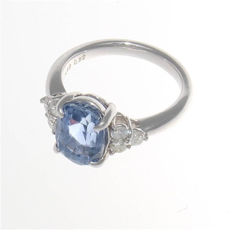 4.48 Carat GIA Cert Light Blue Ceylon No Heat Sapphire Diamond Platinum ...