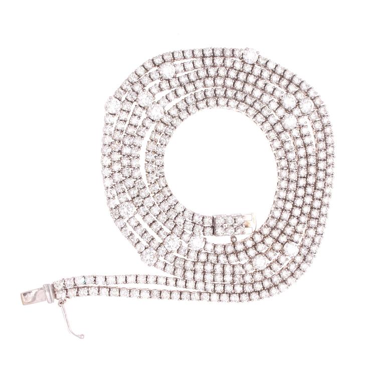 Diamond Double Strand Gold Necklace at 1stdibs