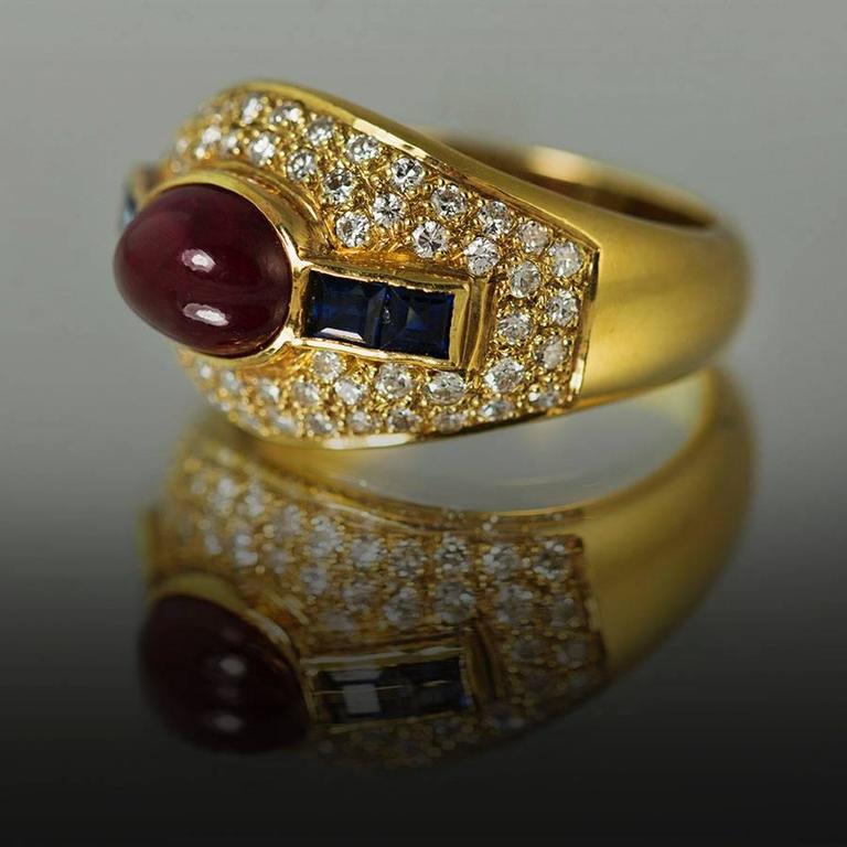 Ruby Sapphire Diamond Gold Ring For Sale at 1stDibs