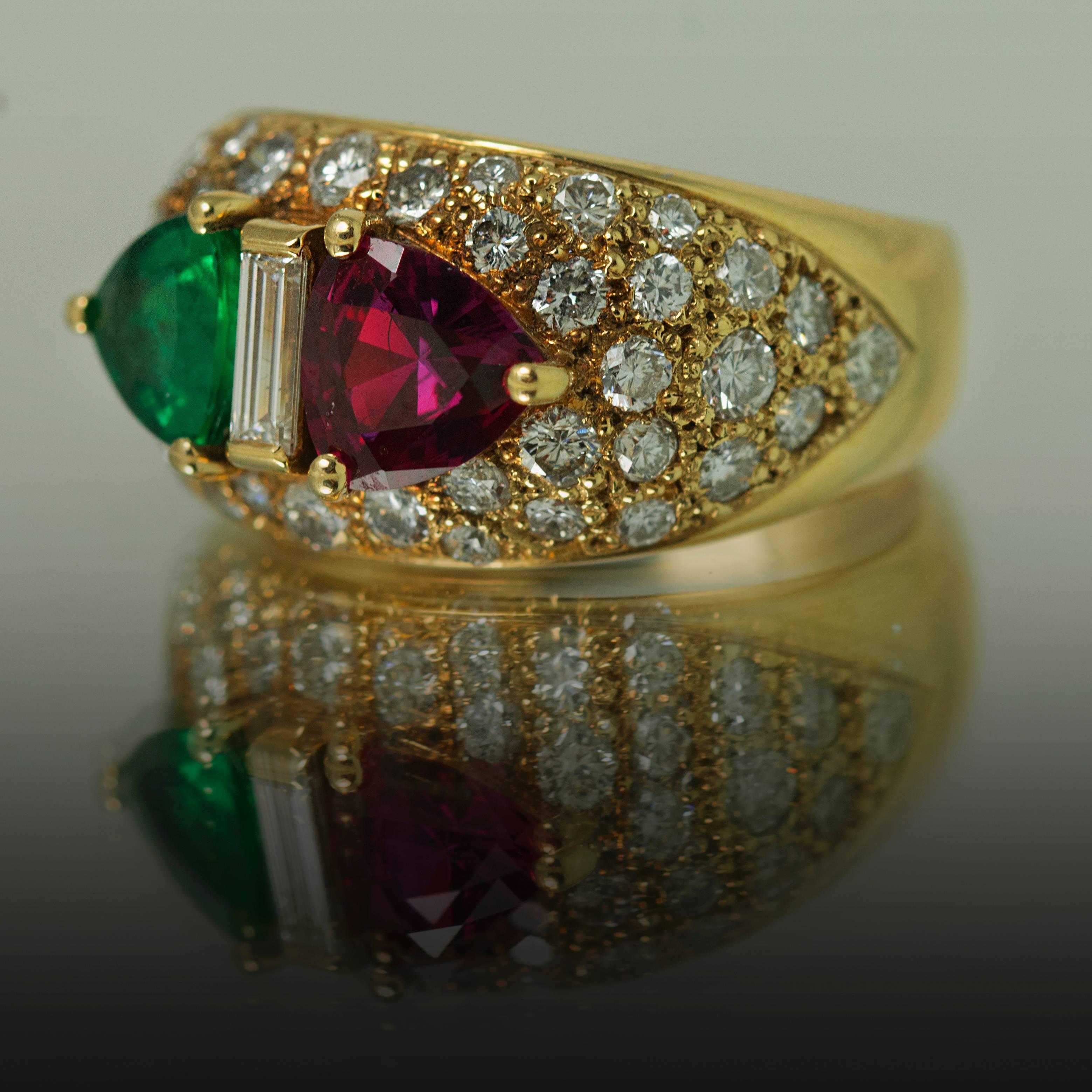 Keith Davis Emerald Ruby Diamond Gold Ring For Sale at 1stDibs