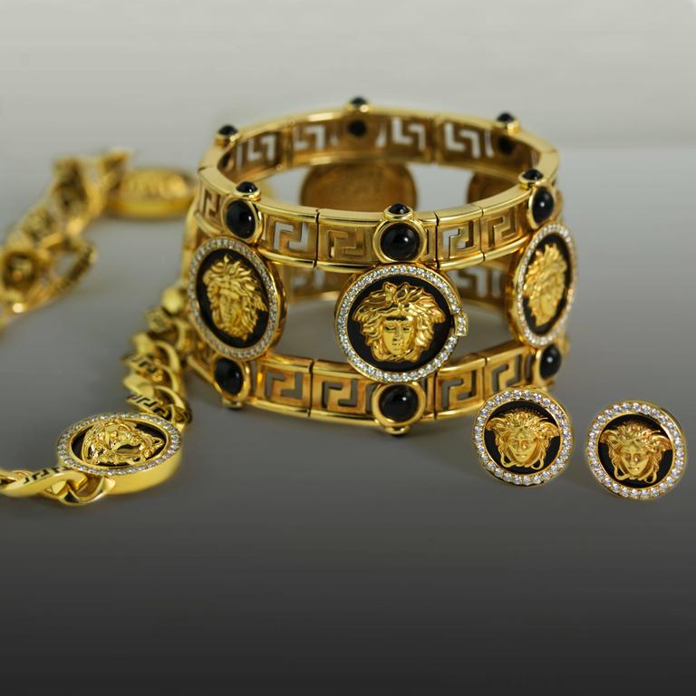 Versace Gold "Atelier" Necklace Earring and Bracelet Suite at 1stdibs