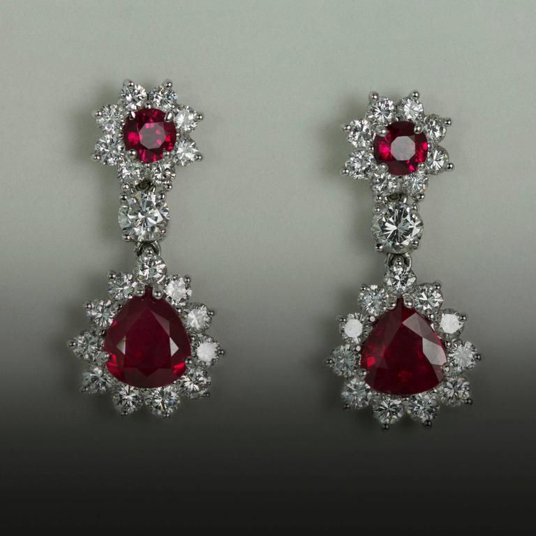 Ruby Diamond Gold Drop Earrings at 1stDibs