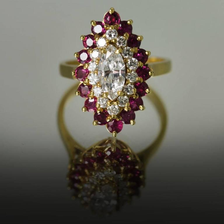 Ruby Marquise Diamond Gold Ring at 1stDibs