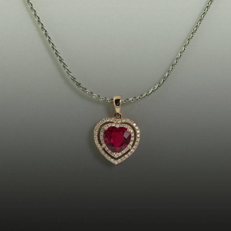 Heart Shaped Ruby Diamond Gold Necklace at 1stDibs | heart shaped ruby ...