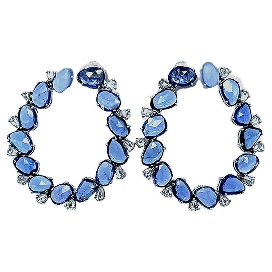 Half-Hoop Diamond and Sapphire Earrings, 18K For Sale at 1stDibs