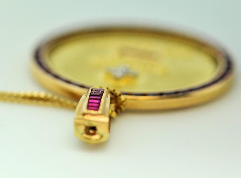 French Ruby Diamond Gold Pendant Qu'Hier Que Demain by A. Augis Large ...