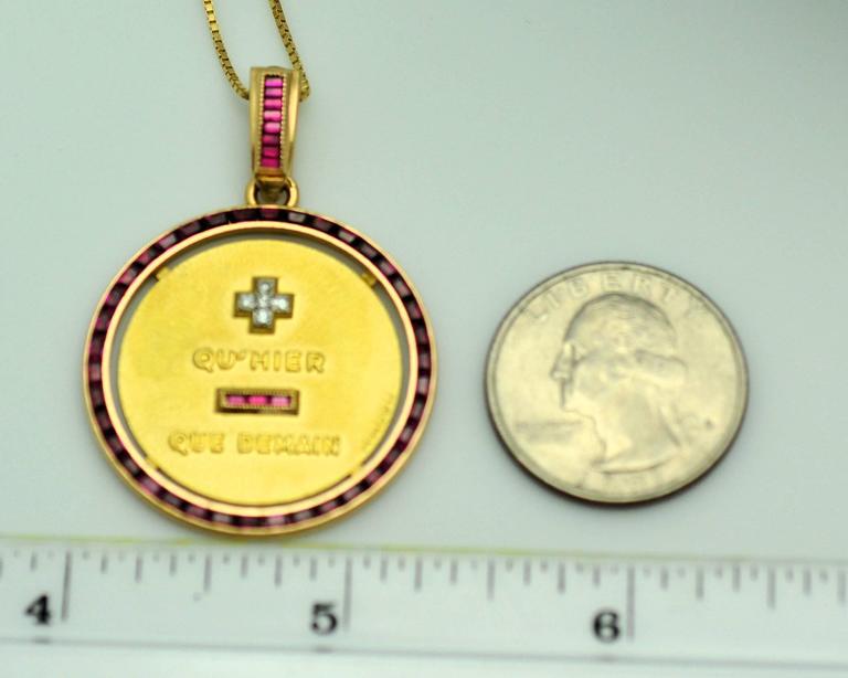 French Ruby Diamond Gold Pendant Qu'Hier Que Demain by A. Augis Large ...