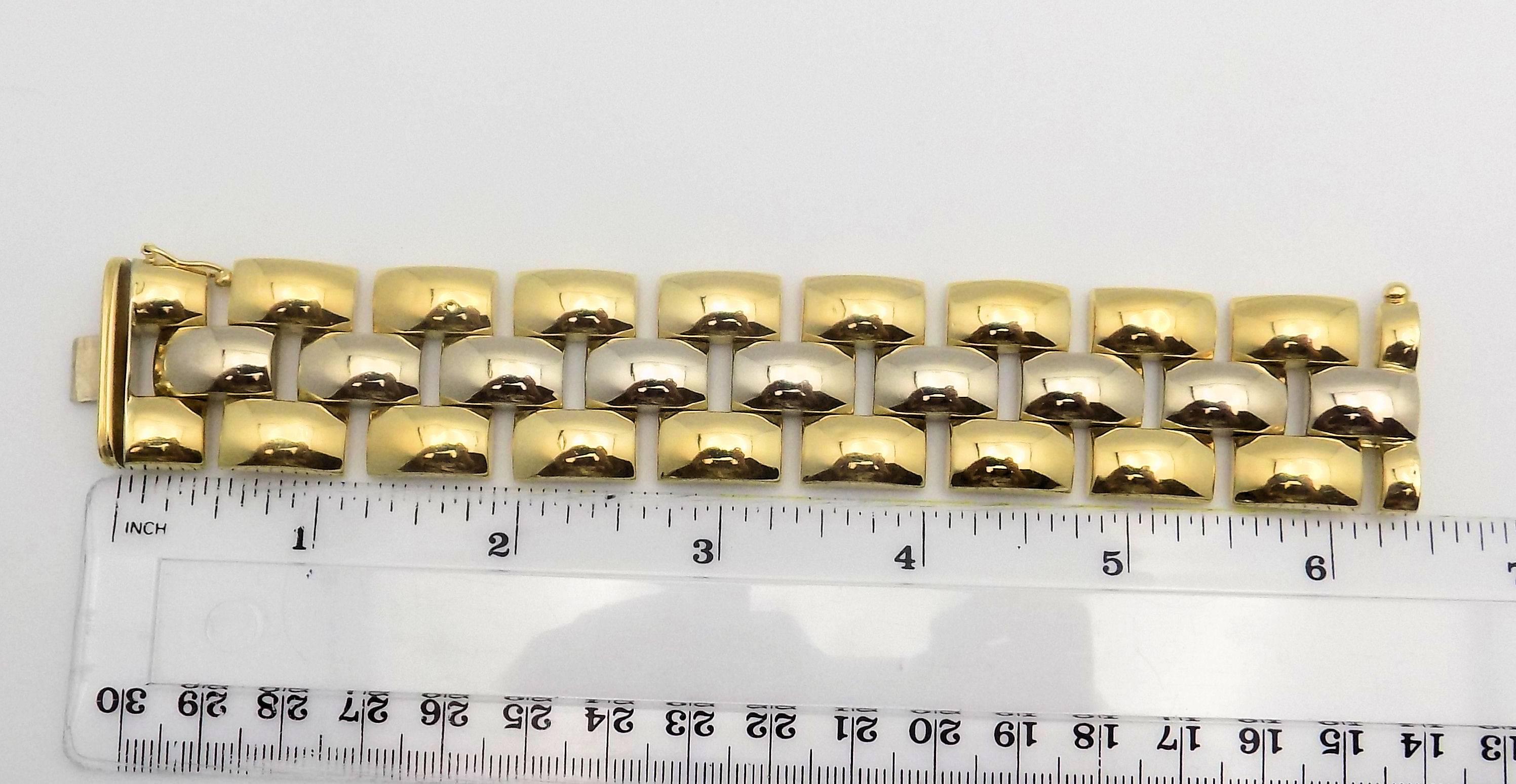 Yellow and White Gold Wide High Polished Dome Link Railroad Track ...