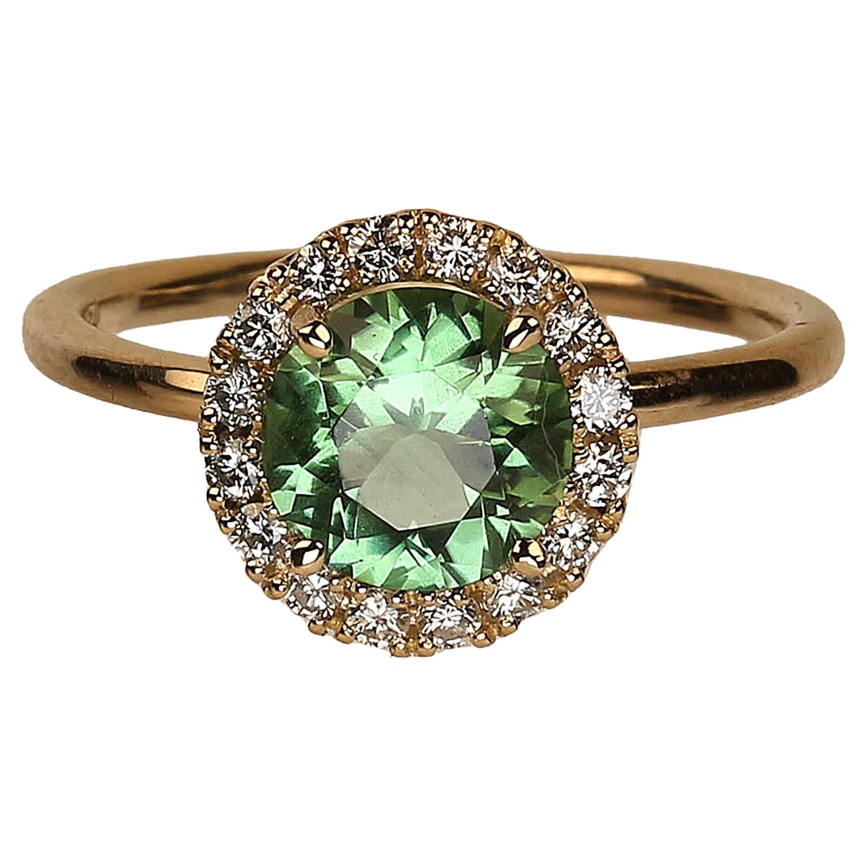 AJD Distinctive Ring of Round Green Tourmaline in Diamond Halo 14K ...