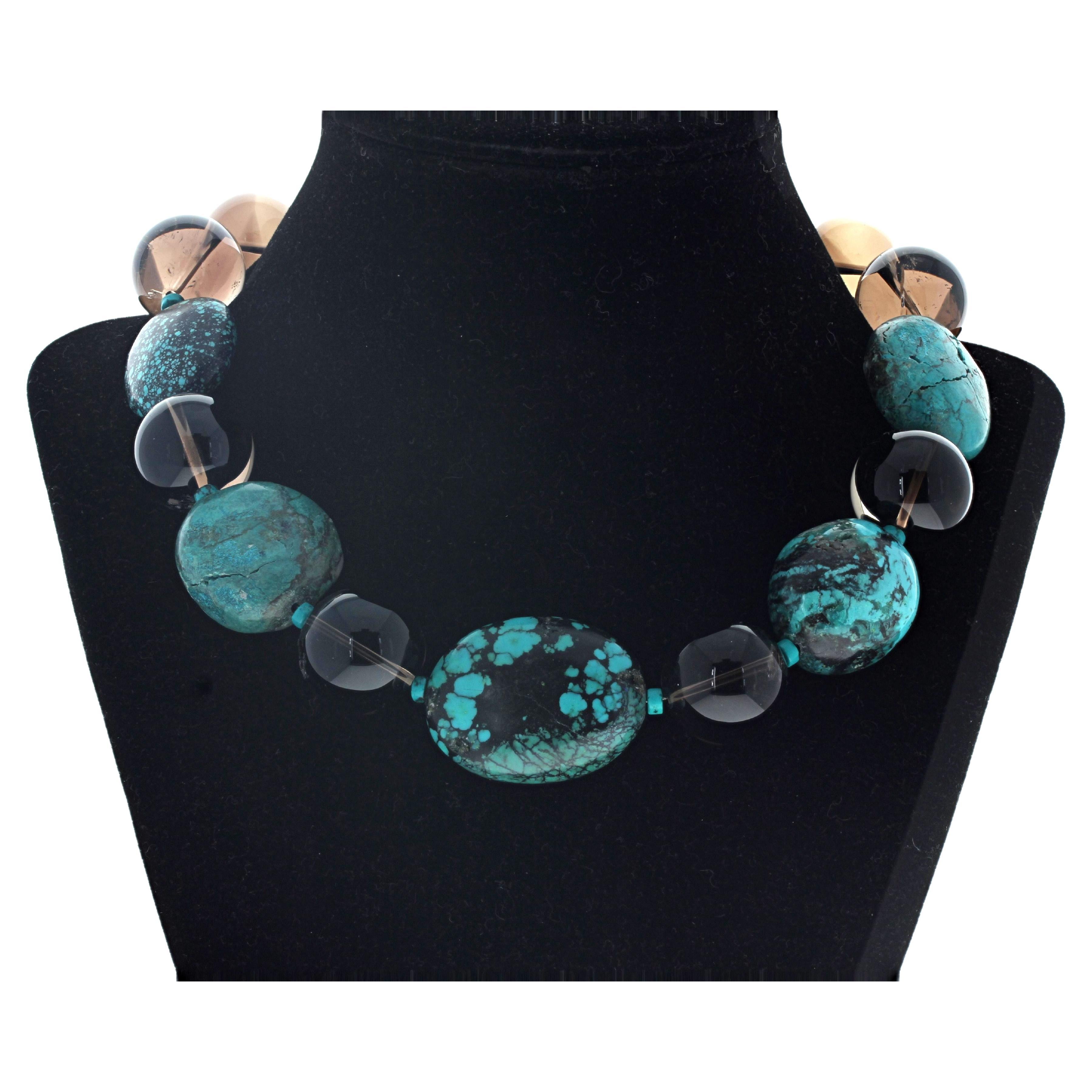 AJD Real Coral and Real Smoky Quartz and Real Turquoise 18" Dramatic ...