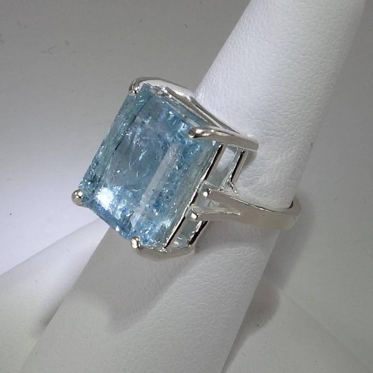 Emerald Cut Aquamarine Set in Sterling Silver Ring at 1stDibs