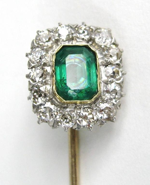 Spectacular 1920s Emerald and Diamond Platinum Gold Stick Pin at ...